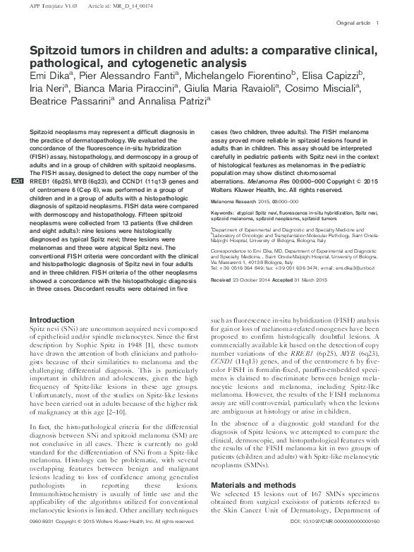 (PDF) Spitzoid tumors in children and adults | Beatrice Passarini ...
