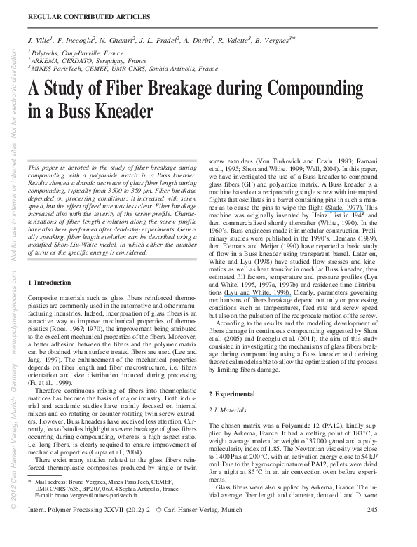 (PDF) A Study of Fiber Breakage during Compounding in a Buss Kneader