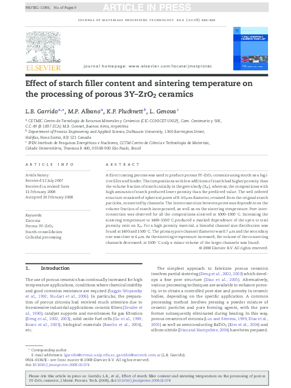 Effect of starch filler content and sintering temperature on the ...