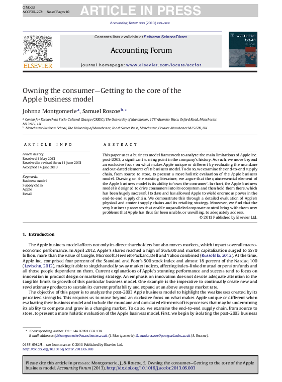 (PDF) Owning the Consumer- Getting to the core of the Apple Business Model