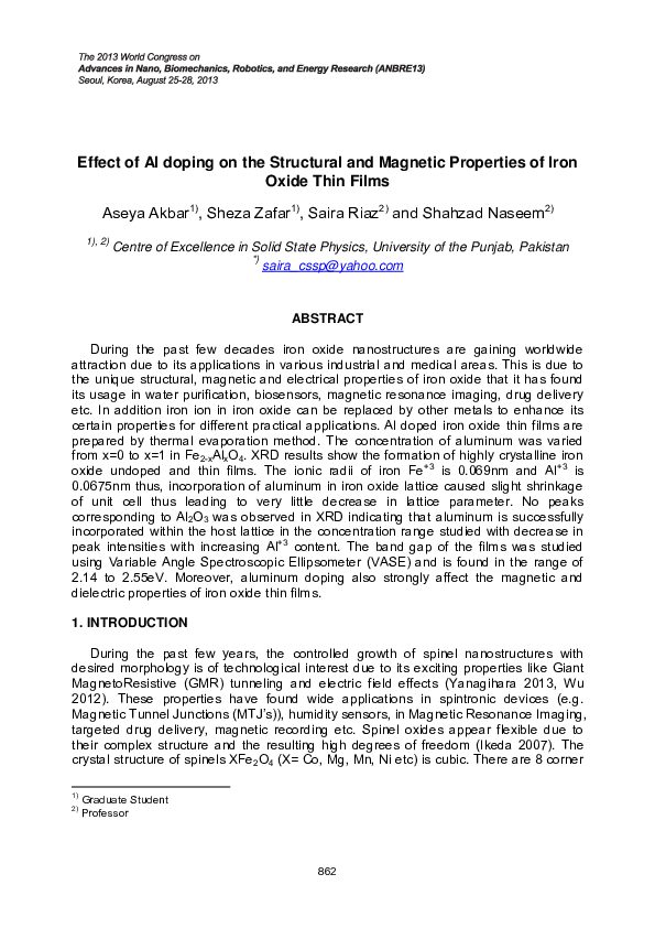 (PDF) Effect of Al doping on the Structural and Magnetic Properties of Iron Oxide Thin Films