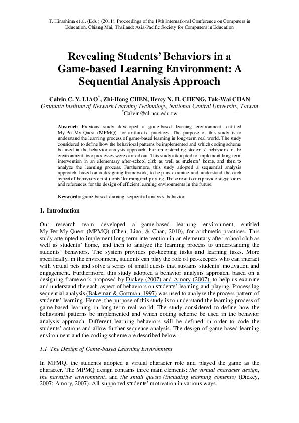 (PDF) Revealing Students' Behaviors in a Game-based Learning ...