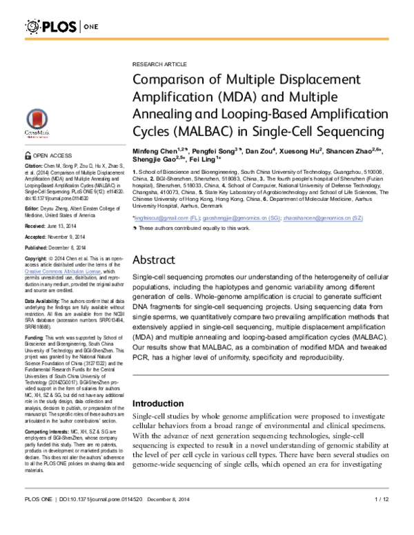 (PDF) Comparison of Multiple Displacement Amplification (MDA) and ...