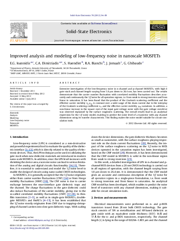 (PDF) Improved analysis and modeling of low-frequency noise in nanoscale MOSFETs