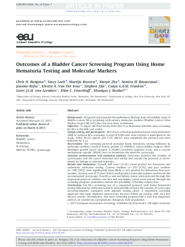 (PDF) Outcomes of a Bladder Cancer Screening Program Using Home ...