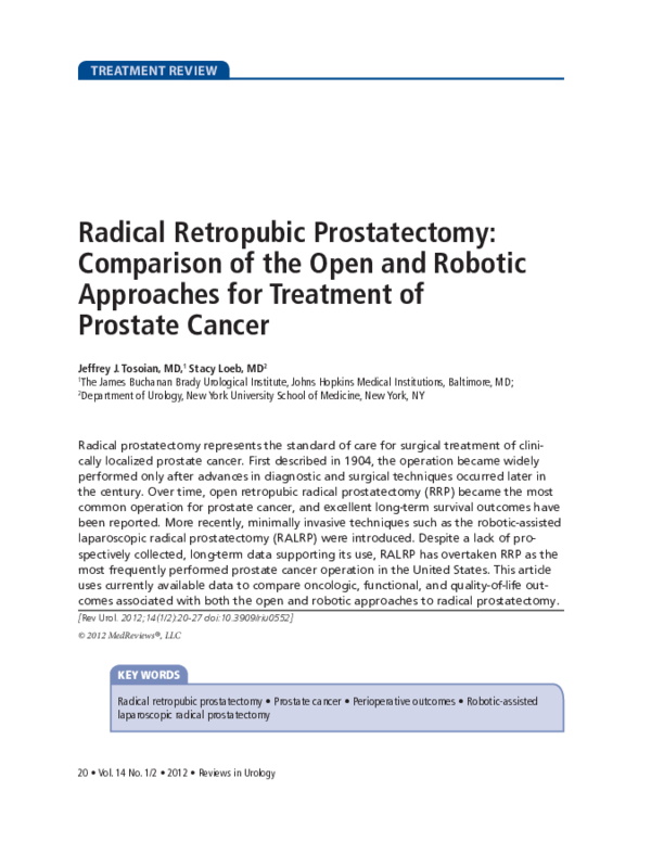 (PDF) Radical retropubic prostatectomy: comparison of the open and ...