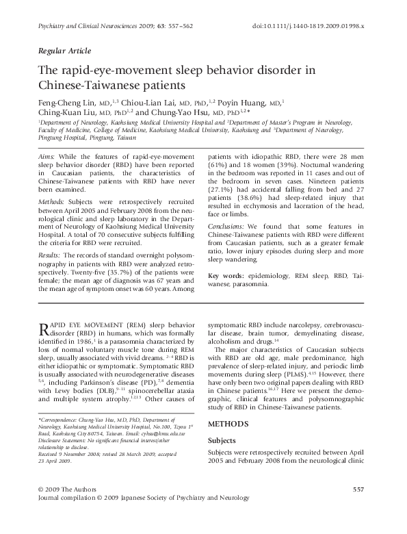 (PDF) The rapid-eye-movement sleep behavior disorder in Chinese ...