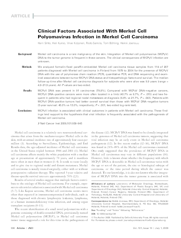 (PDF) Clinical Factors Associated With Merkel Cell Polyomavirus ...