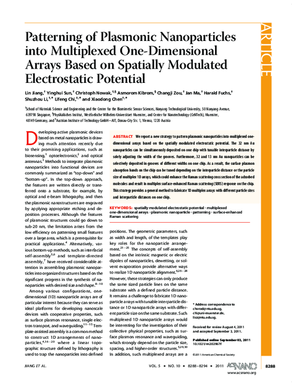 (PDF) Patterning of Plasmonic Nanoparticles into Multiplexed One-Dimensional Arrays Based on ...