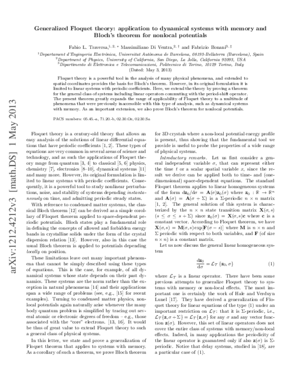 (PDF) Generalized Floquet theory: application to dynamical systems with ...