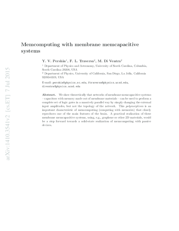(PDF) Memcomputing with membrane memcapacitive systems