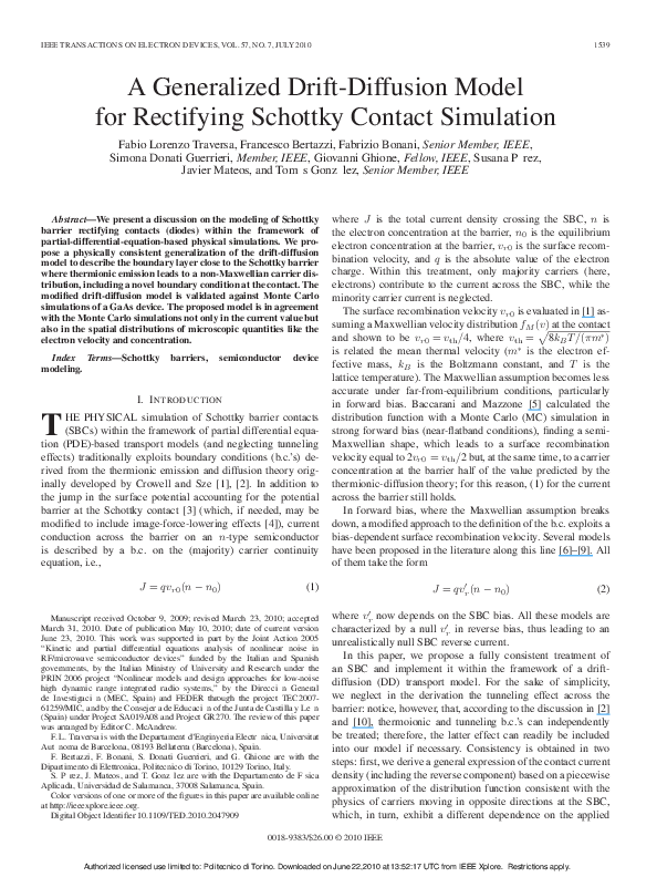 (PDF) Generalized Drift-Diffusion Model for Schottky Contacts
