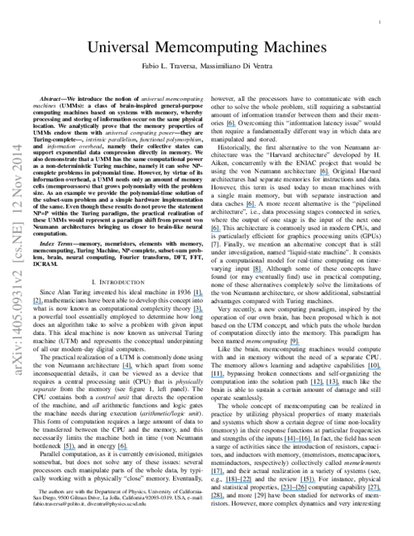 (PDF) Universal Memcomputing Machines