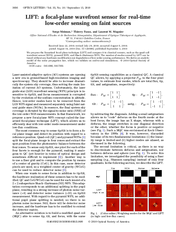 (PDF) LIFT: a focal-plane wavefront sensor for real-time low-order sensing on faint sources