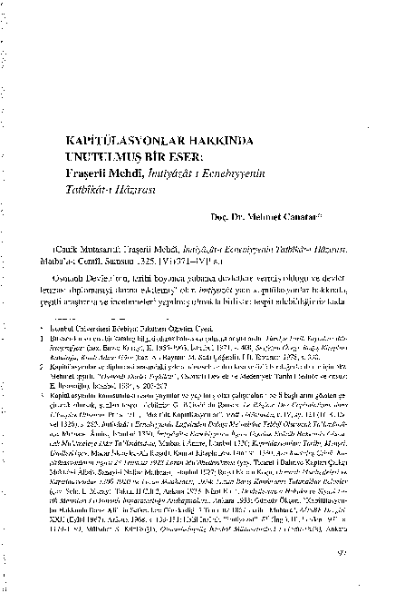 (PDF) KAPİTÜLASYONLAR HAKKINDA UNUTULMUŞ BİR ESER: Fraşerli Mehdî ...