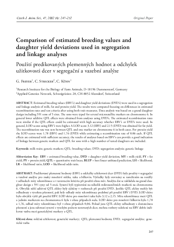 (PDF) Comparison of estimated breeding values and daughter yield ...