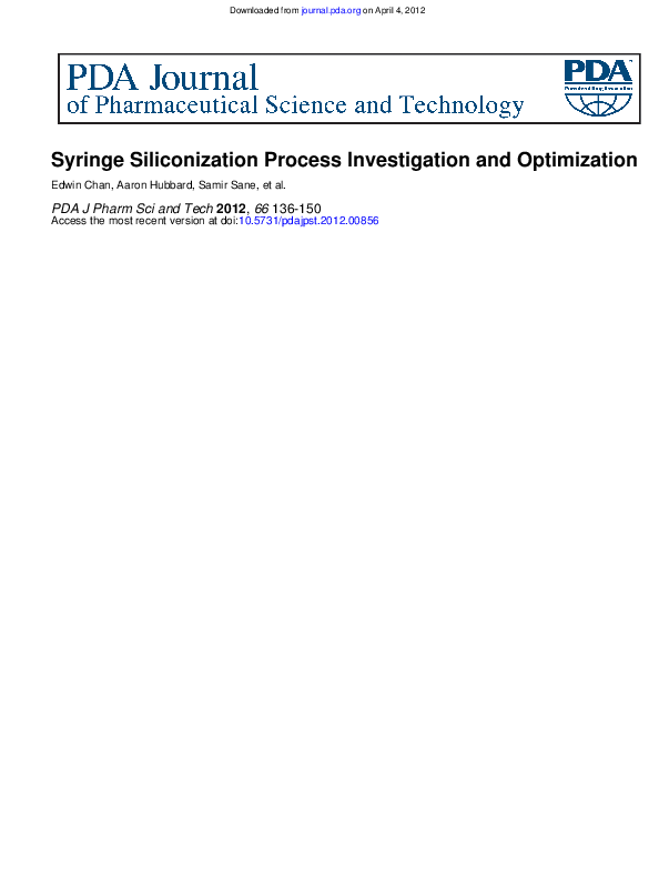 (PDF) Syringe siliconization process investigation and optimization