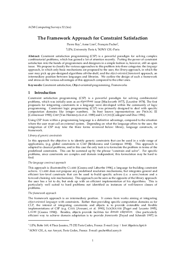 Pdf The Framework Approach For Constraint Satisfaction