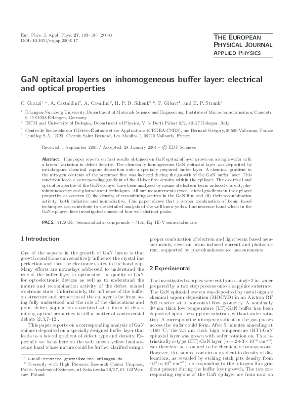 (PDF) GaN epitaxial layers on inhomogeneous buffer layer: electrical and optical properties