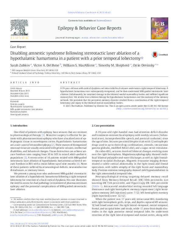 (PDF) Epilepsy & Behavior Case Reports