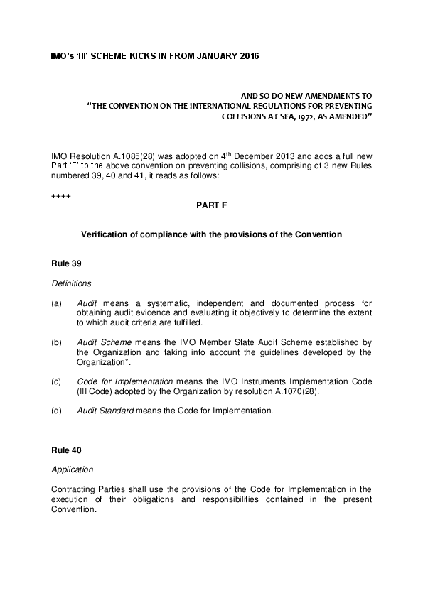 (PDF) COLREGS new Part F and III Scheme of IMO