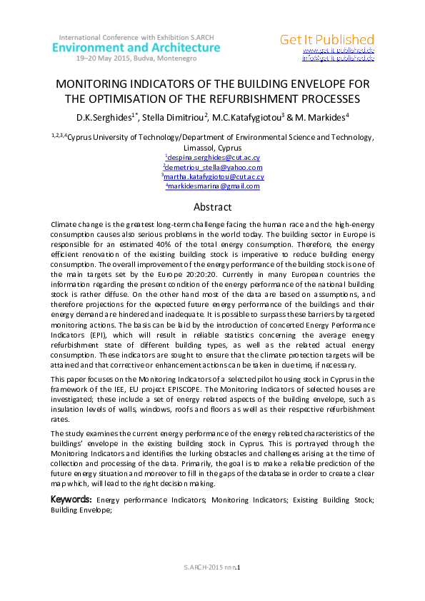 (PDF) MONITORING INDICATORS OF THE BUILDING ENVELOPE FOR THE OPTIMISATION OF THE REFURBISHMENT ...