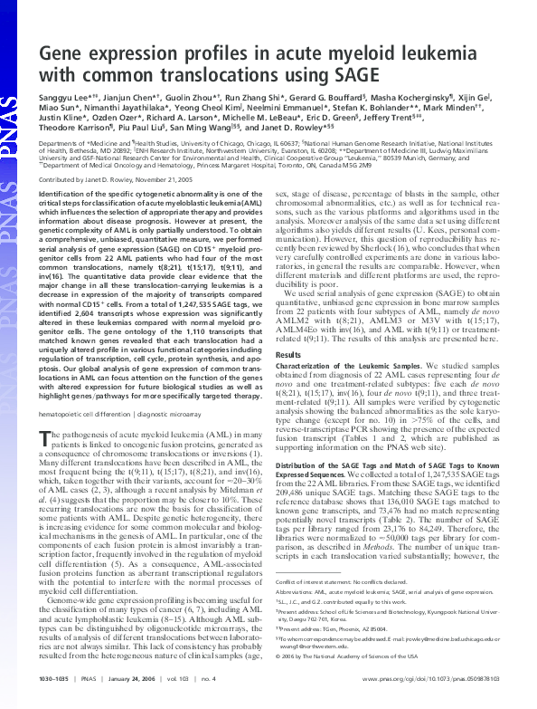 (PDF) Gene expression profiles in acute myeloid leukemia with common ...