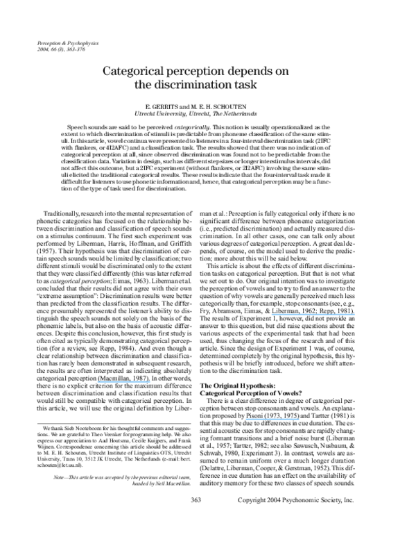 (PDF) Categorical perception depends on the discrimination task