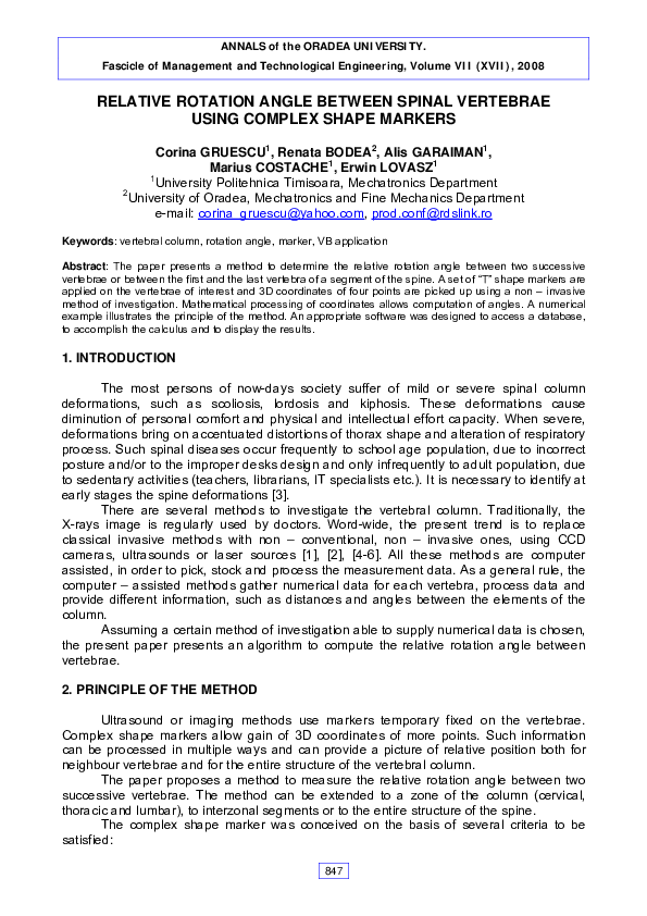 (PDF) RELATIVE ROTATION ANGLE BETWEEN SPINAL VERTEBRAE USING COMPLEX ...