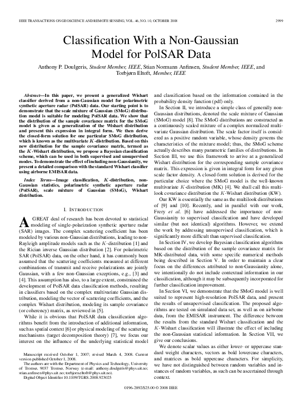 (PDF) Non-Gaussian K-Wishart Classifier for PolSAR Data