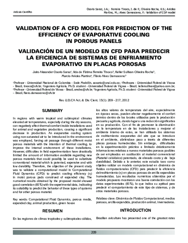 Pdf Validation Of A Cfd Model For Prediction Of The Efficiency Of
