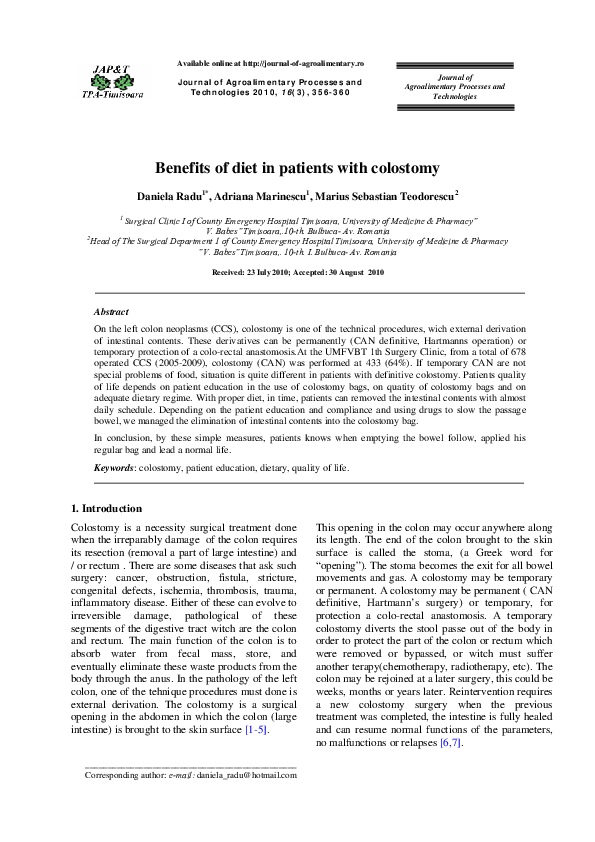 (PDF) Benefits of diet in patients with colostomy