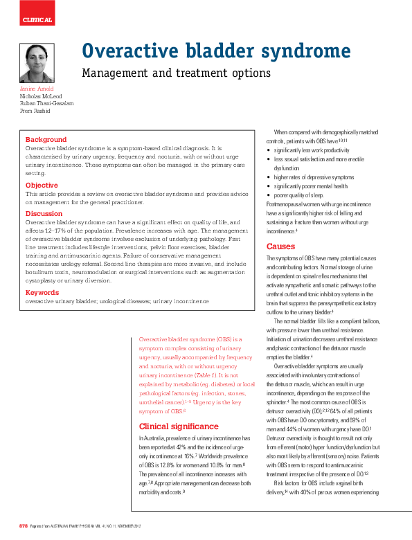(PDF) Overactive bladder syndrome: Management and treatment options