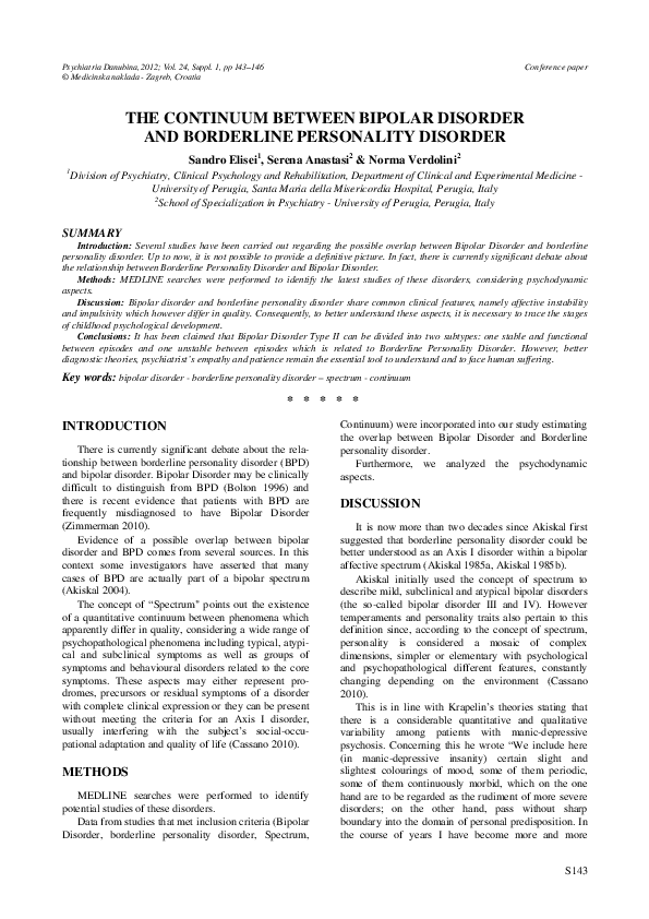 (PDF) The continuum between Bipolar Disorder and Borderline Personality ...