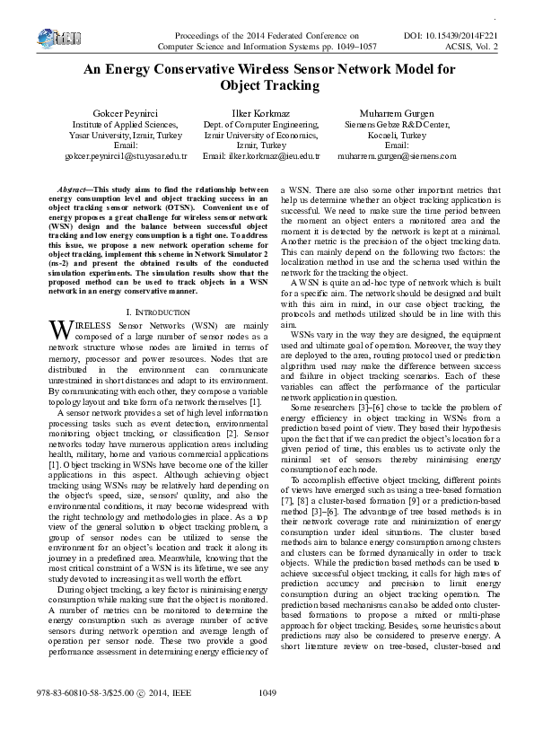 Pdf An Energy Conservative Wireless Sensor Network Model For Object Tracking Ilker Korkmaz
