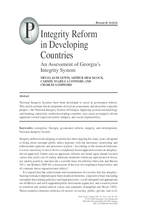 (PDF) Integrity Reform in Developing Countries