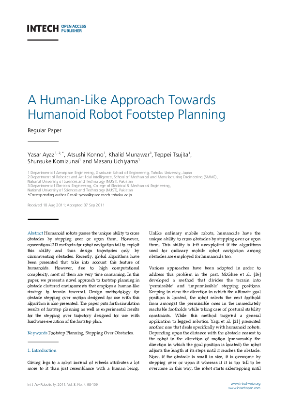 (PDF) A Human-Like Approach Towards Humanoid Robot Footstep Planning