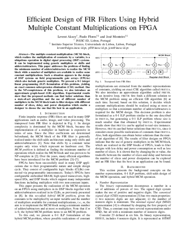 Pdf Efficient Design Of Fir Filters Using Hybrid Multiple Constant