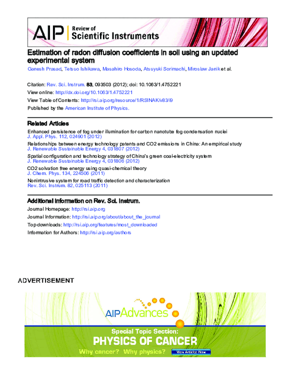 (PDF) Estimation of radon diffusion coefficients in soil using an ...