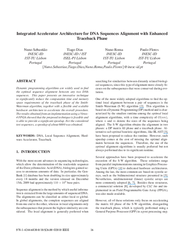 (PDF) Integrated accelerator architecture for DNA sequences alignment ... (PDF) Integrated accelerator architecture for DNA sequences alignment ...