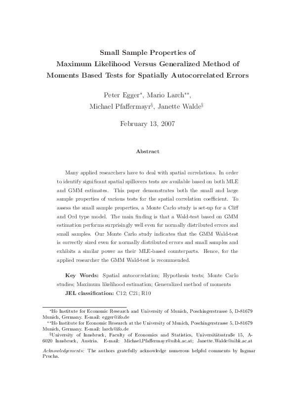 (PDF) Small Sample Properties of Maximum Likelihood Versus Generalized Method of Moments Based ...