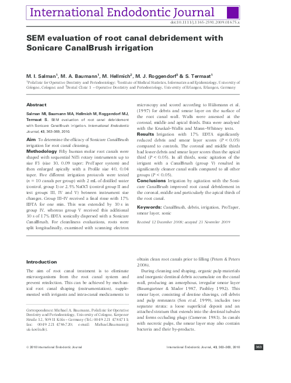 (PDF) SEM evaluation of root canal debridement with Sonicare CanalBrush irrigation