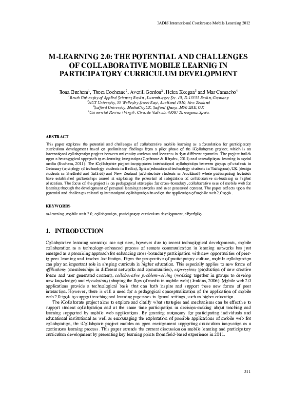 (PDF) Mlearning 2.0: The potential and challenges of collaborative mobile learning in ...