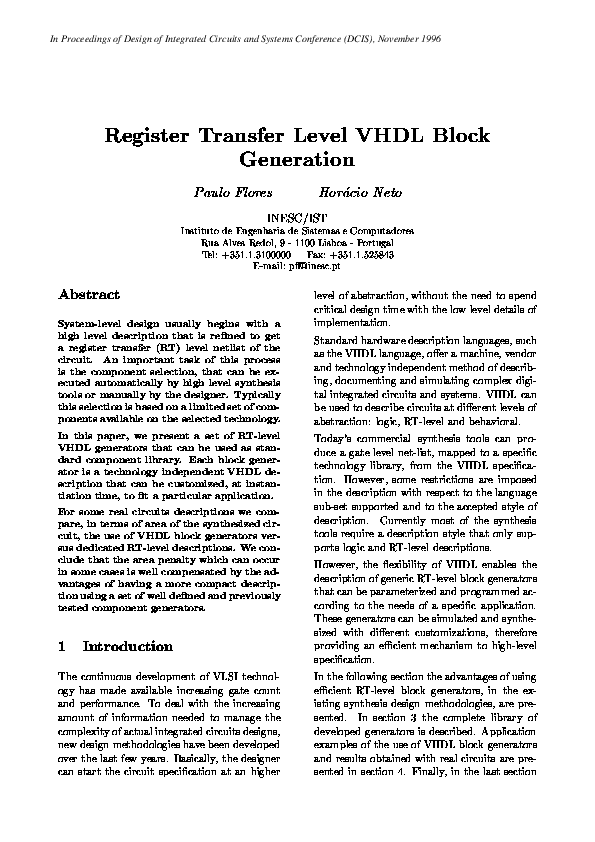 (PDF) Register Transfer Level VHDL Block Generation