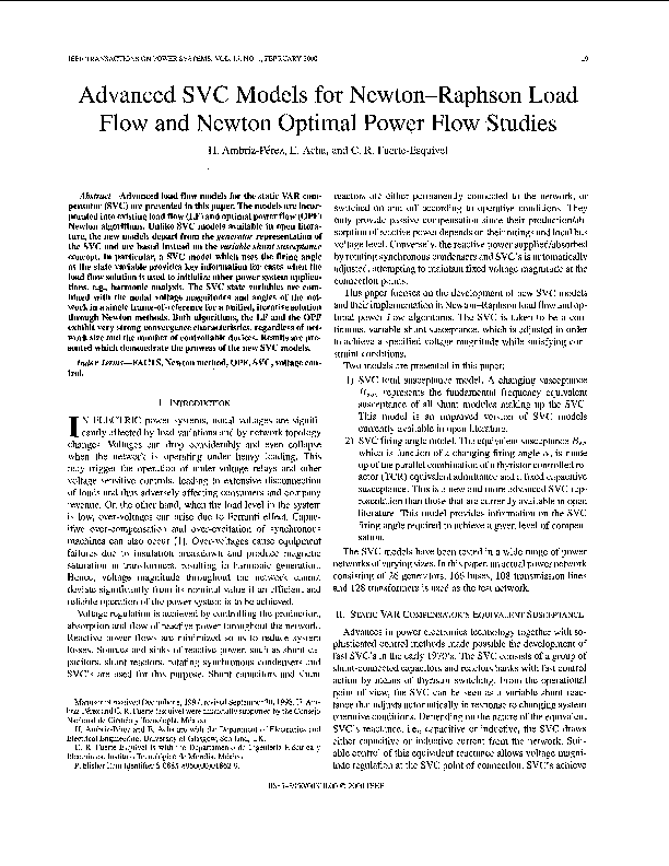 (PDF) Advanced SVC models for Newton-Raphson load flow and Newton optimal power flow studies
