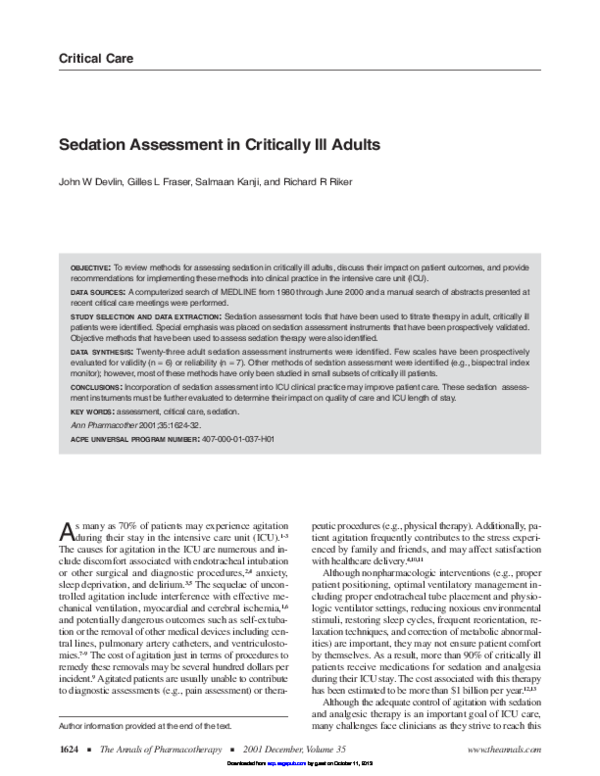 (PDF) Sedation Assessment in Critically Ill Adults