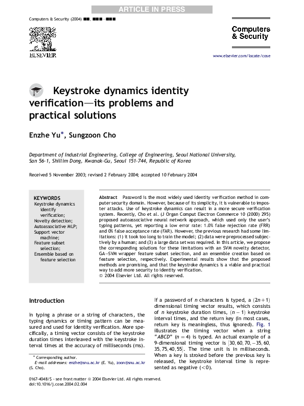 (PDF) Keystroke dynamics identity verification—its problems and ...