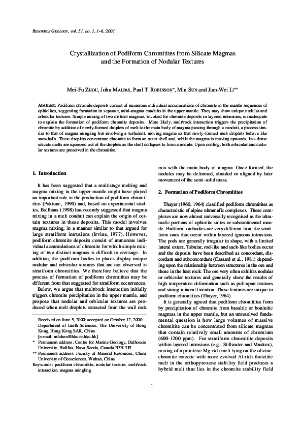 (PDF) Crystallization of Podiform Chromitites from Silicate Magmas and ...