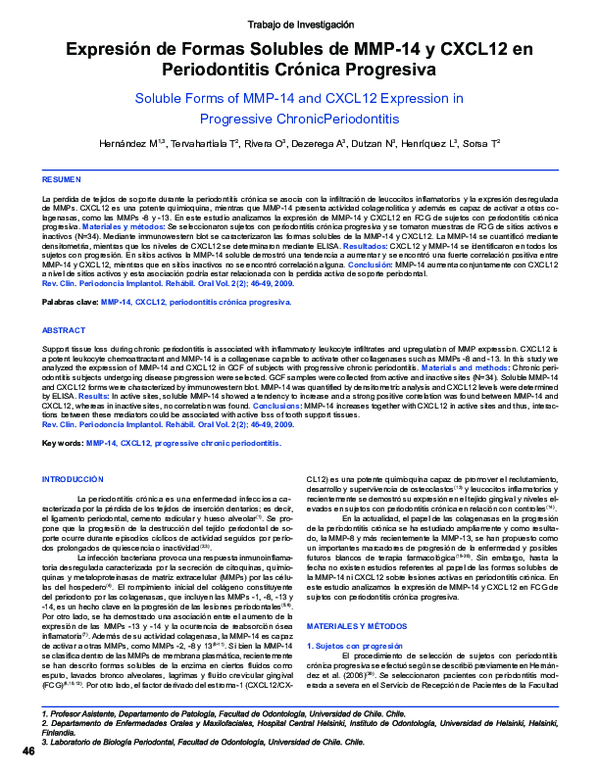 (PDF) Expresión de Formas Solubles de MMP-14 y CXCL12 en Periodontitis ...
