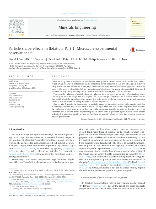 (PDF) Particle shape effects in flotation. Part 1: Microscale experimental observations